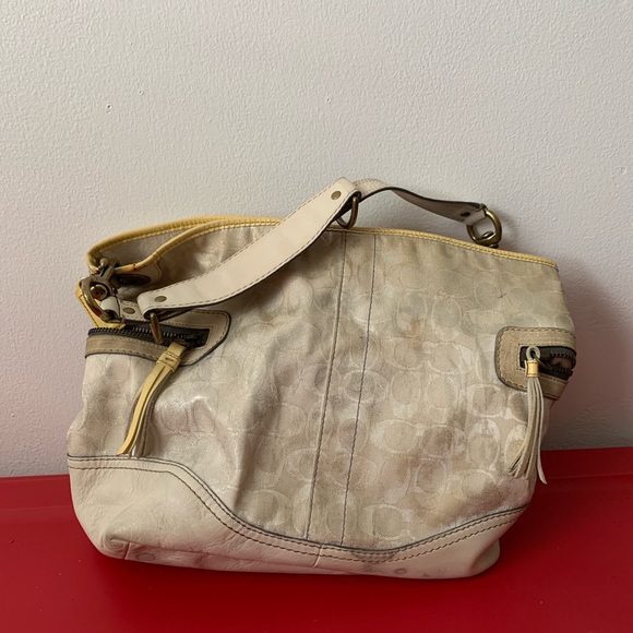 Coach | Bags | Authentic Coach Ivory Leather Fabric Handbag | Poshmark